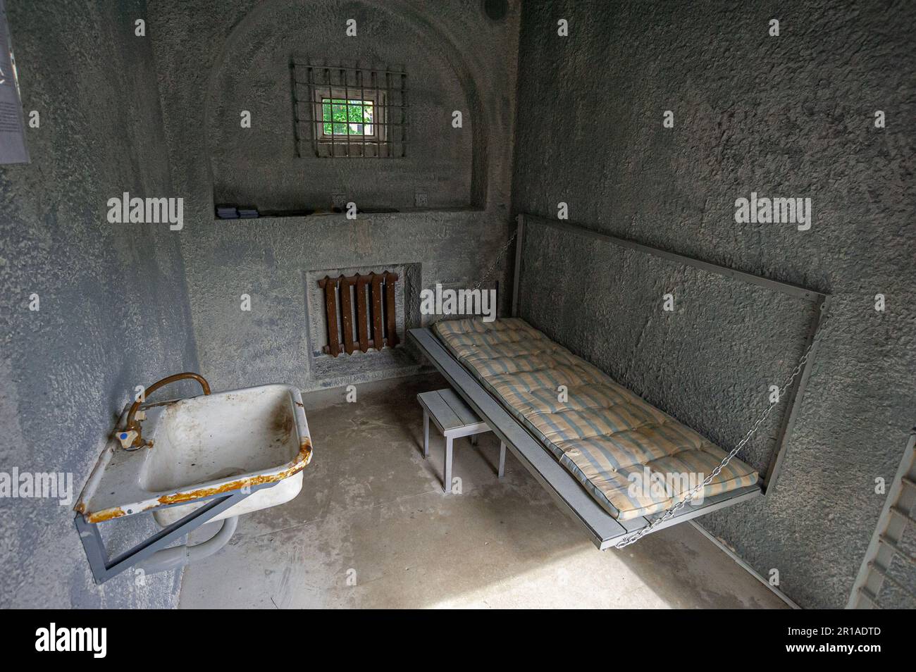 Replica interior of punishment cell with almost no ventilation, the ...