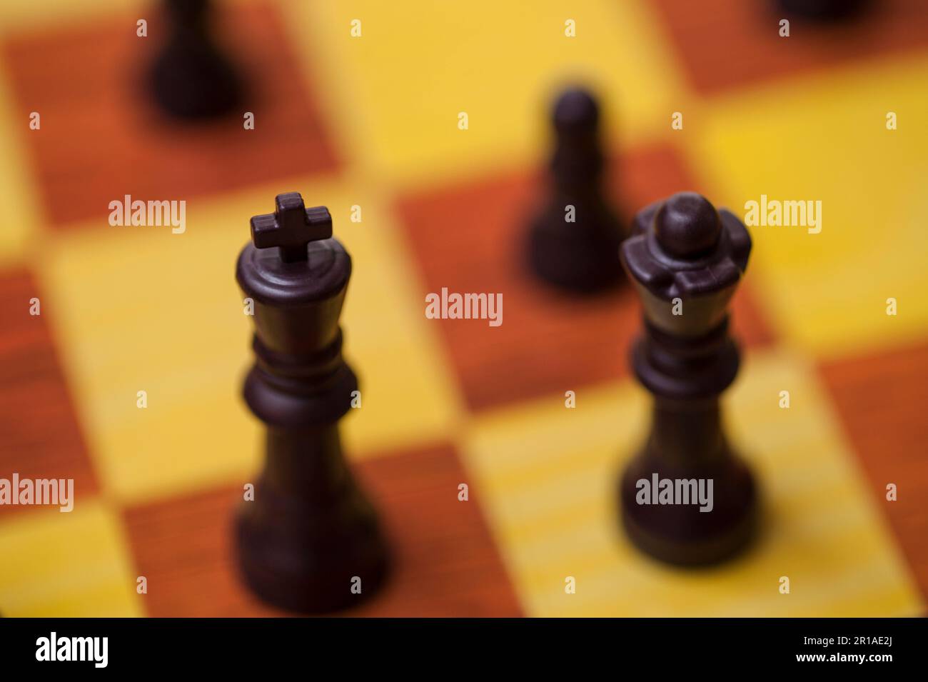 Chess game with close-up of chess pieces Stock Photo - Alamy
