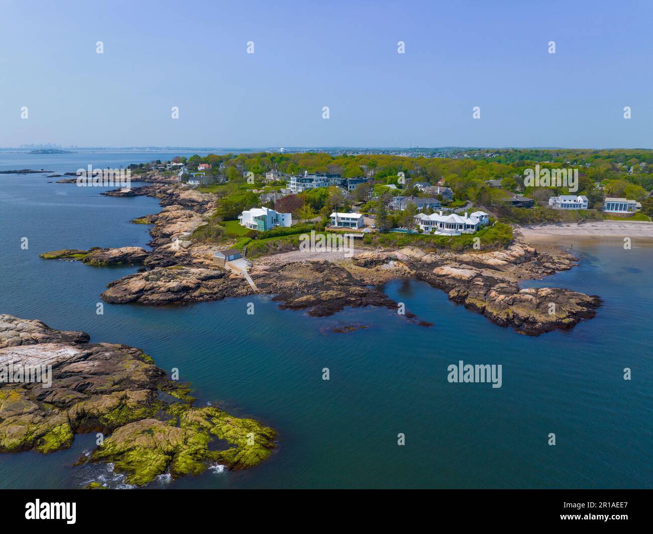 Historic coastal house aerial view in spring near Phillip's Beach in ...
