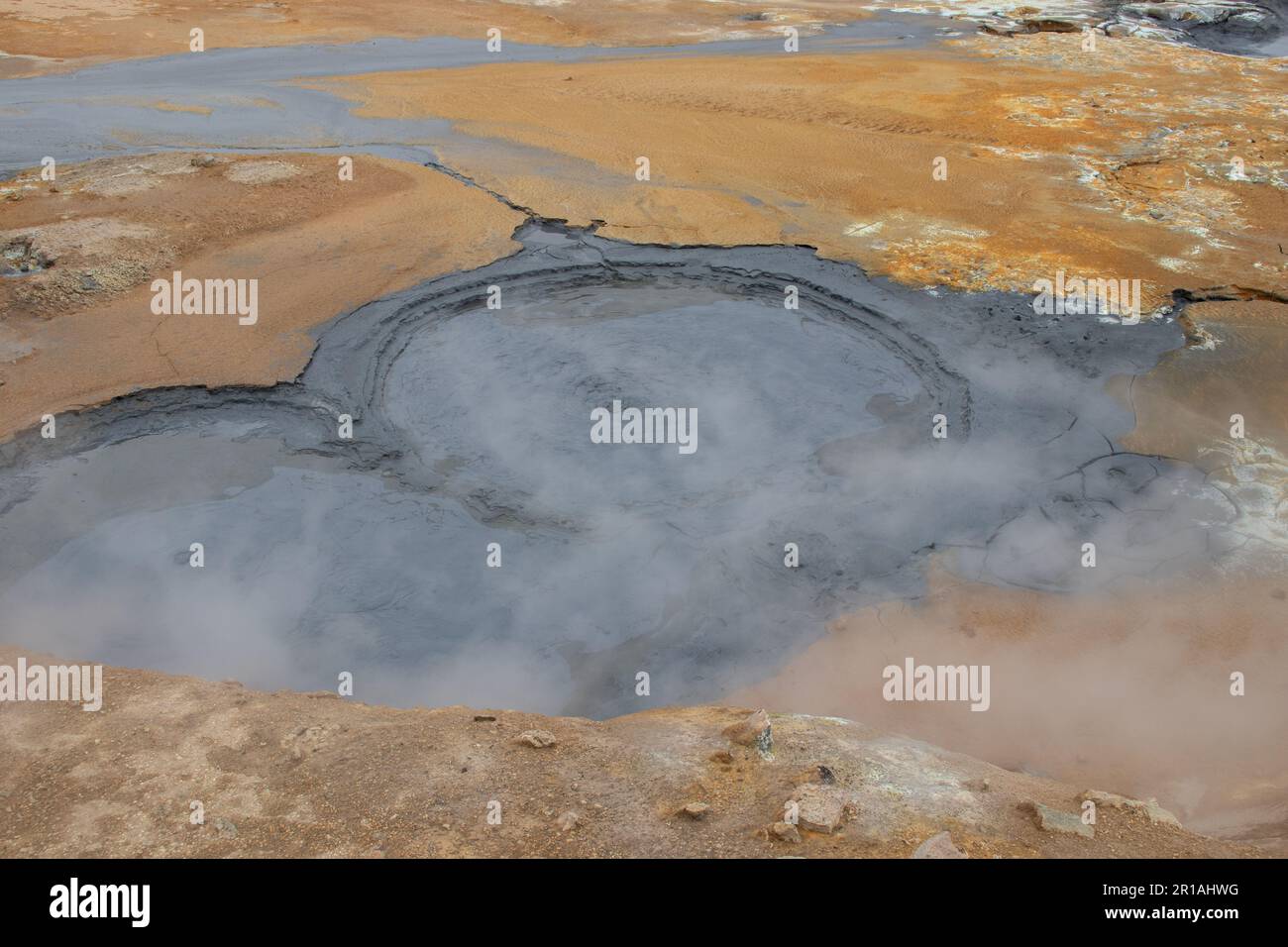Geothermal mud spring in Iceland with boiling mud pots Stock Photo - Alamy
