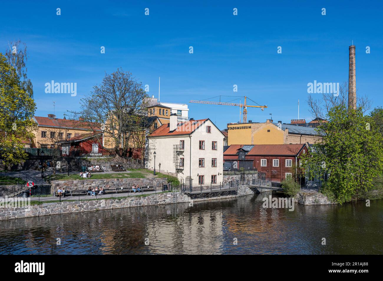 The Love Park in the old industrial landscape and Motala river during ...