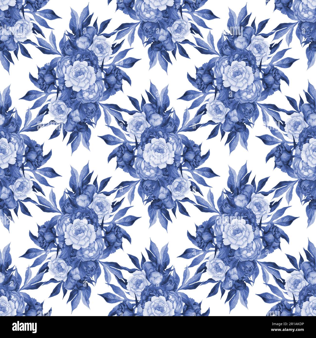 Seamless Pattern Watercolor, Floral Textile Design, Elegant Monochrome ...