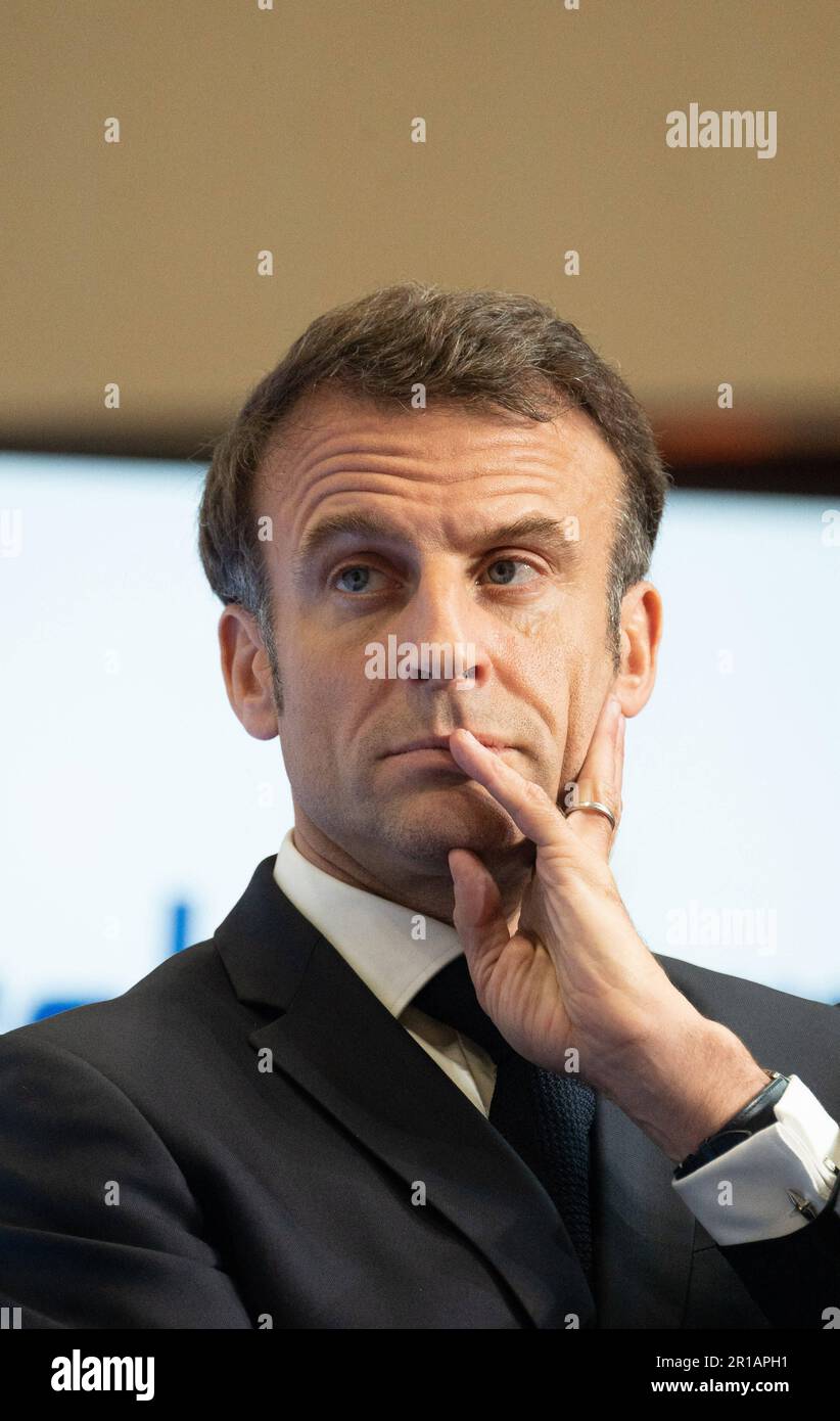 Dunkirk, France. 12th May, 2023. French President Emmanuel Macron at ...