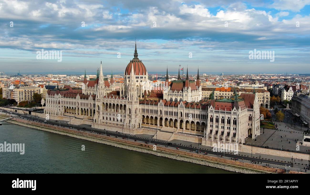 Aerial view of Hungarian Parliament Building in Budapest. Hungary ...