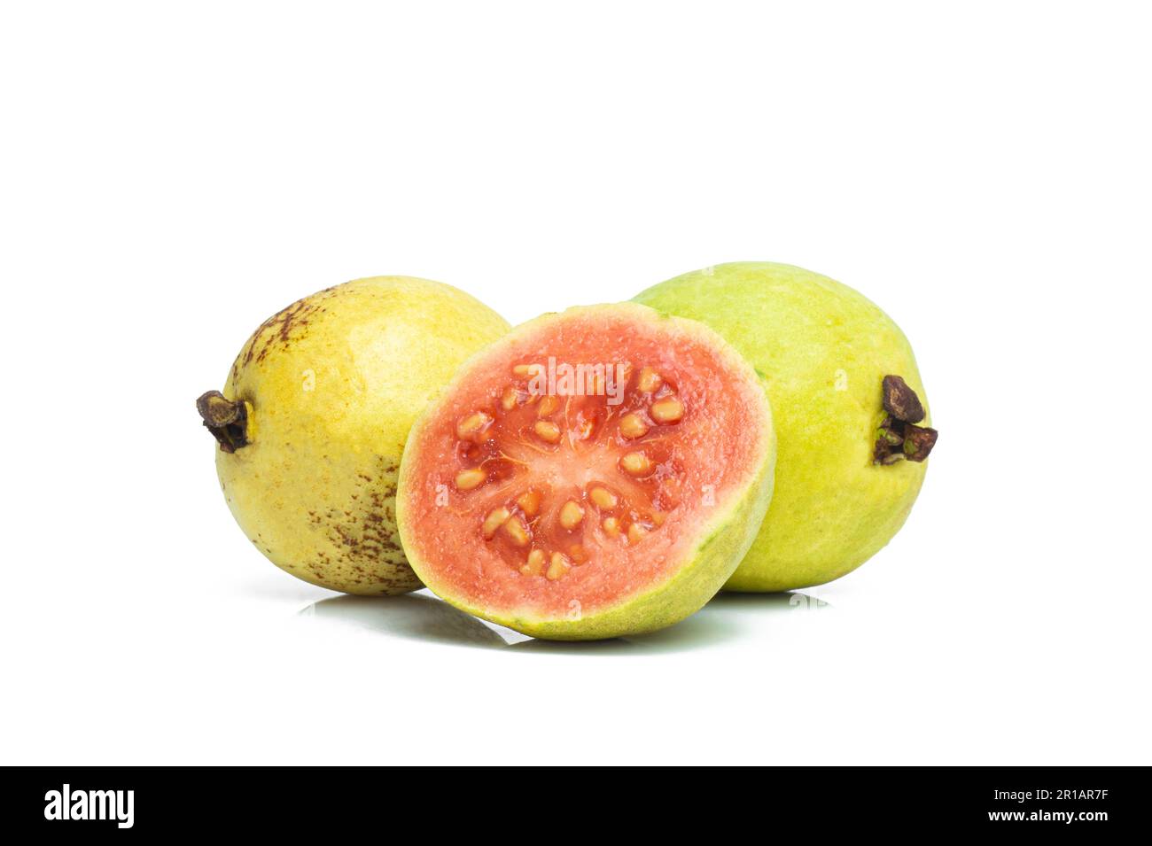 guava isolated on white background. guava whole and half sliced Stock ...