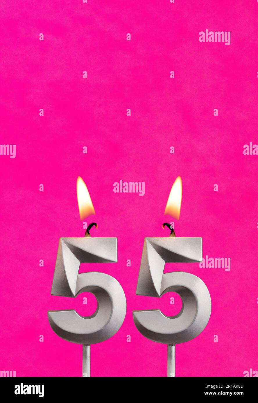 Number 55 candle - Birthday celebration on fuchsia background Stock ...