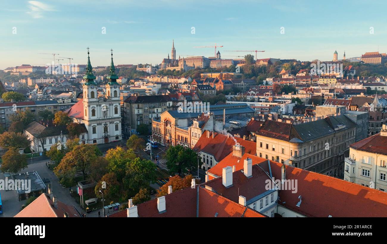 Aerial view of Budapest city skyline, Batthyany Square or Batthyany ter ...