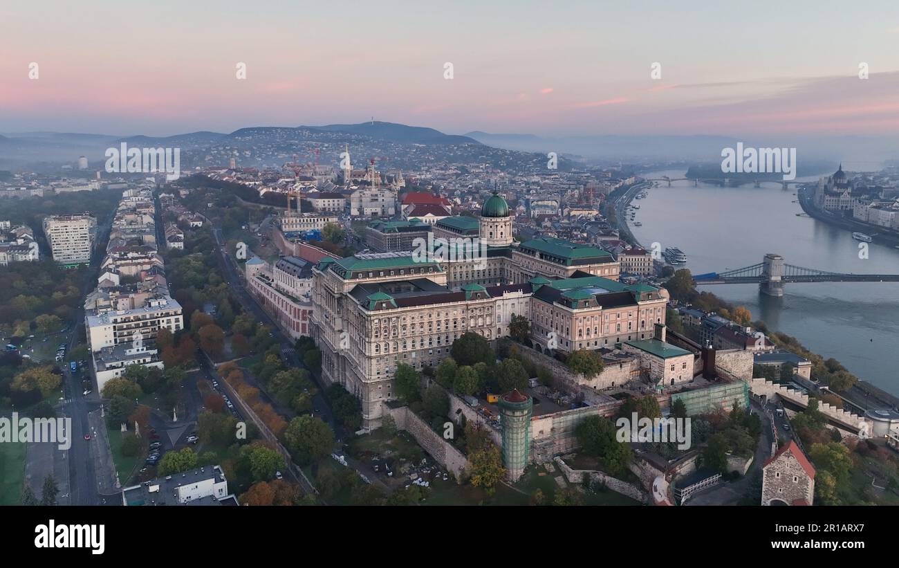 Aerial skyline view of Budapest with Buda Castle Royal Palace and River ...