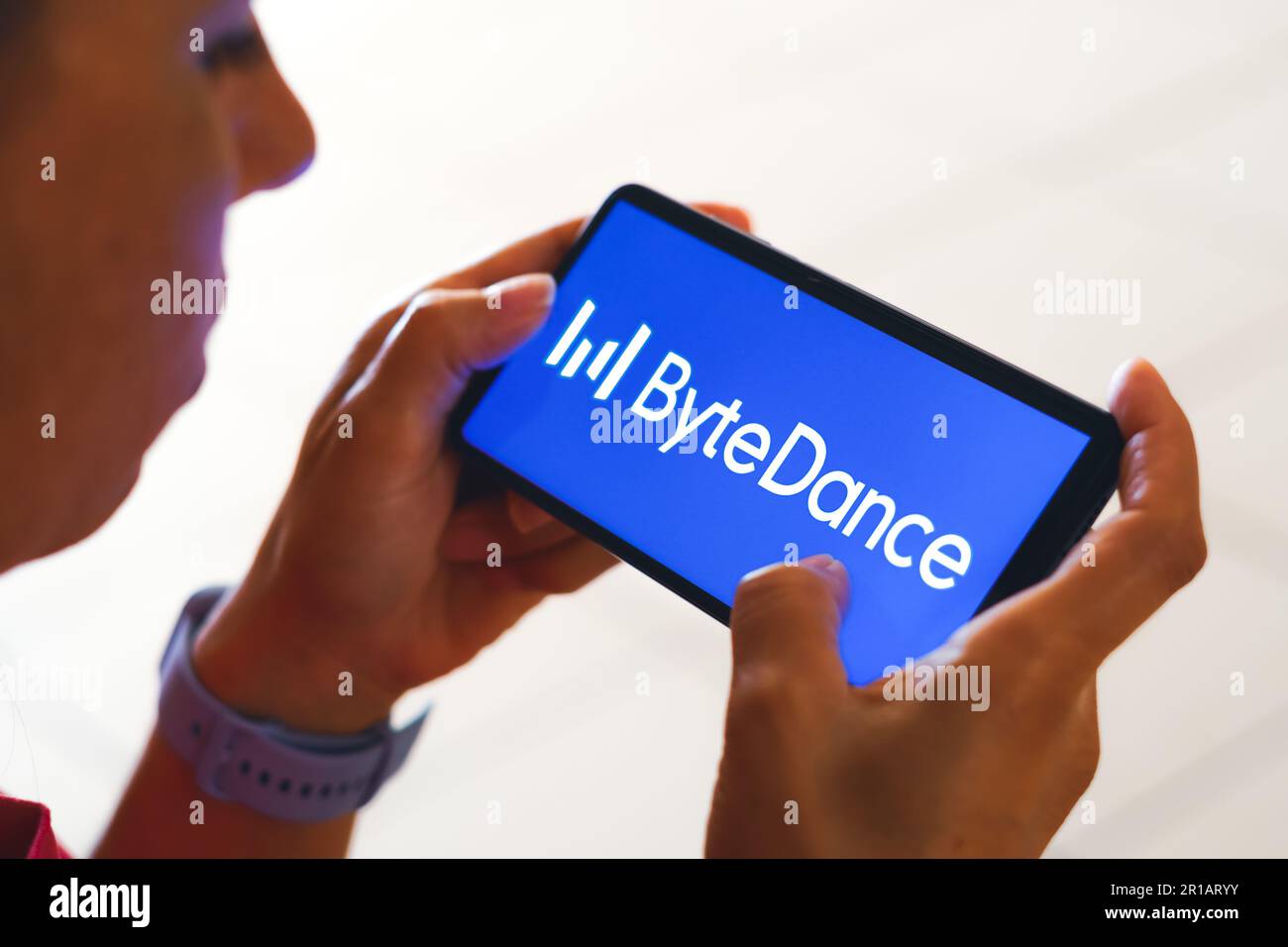 In this photo illustration, the ByteDance logo is displayed on a ...