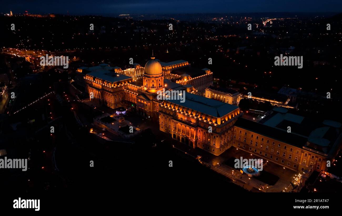 Budapest Buda Castle Royal Palace Illuminated: A Stunning Aerial Night ...