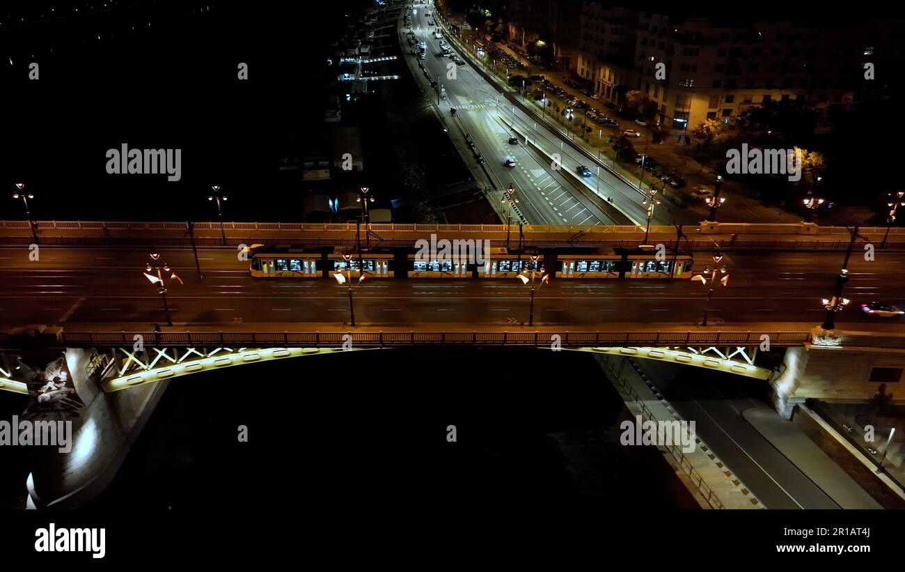 Aerial view of Budapest Margaret Bridge or Margit hid over River Danube ...