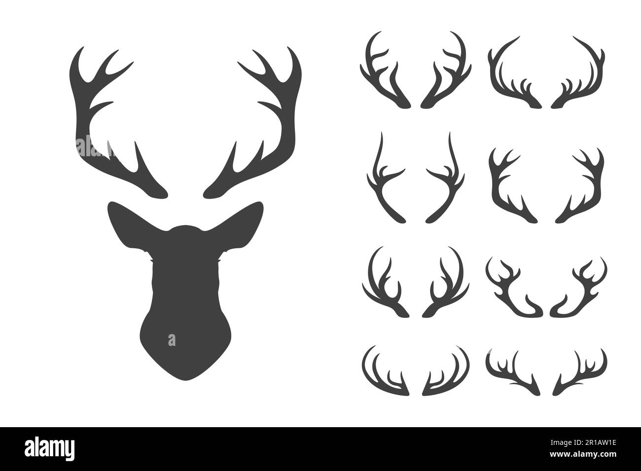 Vector Christmas Reindeer Horns, Antlers. Deer Horn Silhouettes. Hand ...