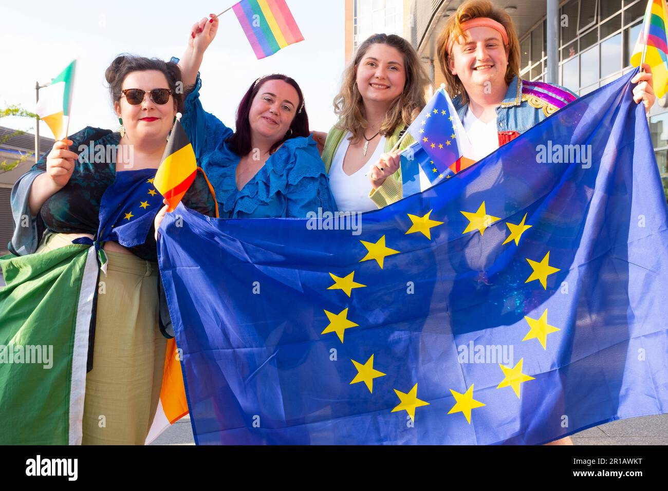 Liverpool - 12 May 2023 - Fans with EU and LGBT+ fllags outside the ...