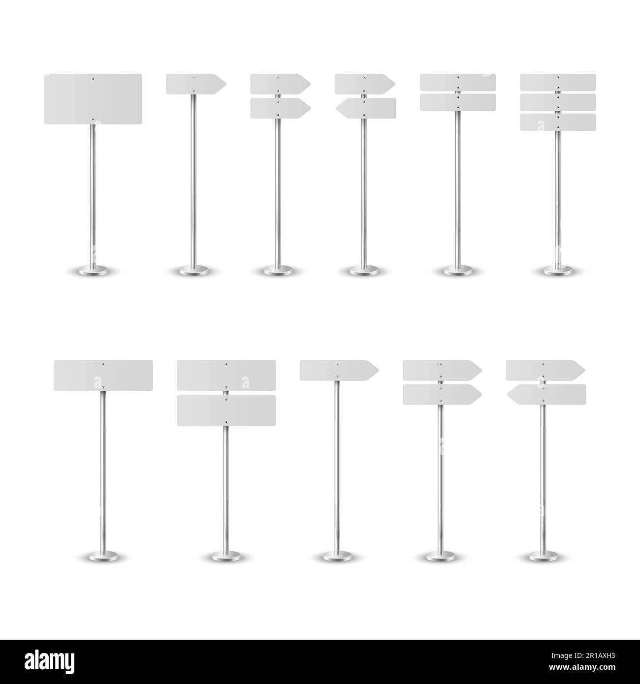 Vector 3d Realistic White Empty Blank Green Road Warning Direction Sign