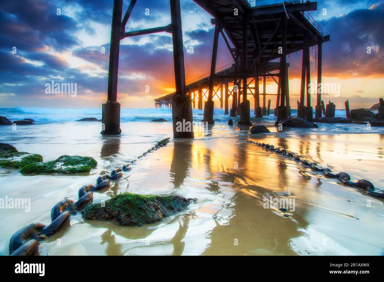 Catherine hill bay MIddle camp beach with historic coal loader jetty ...
