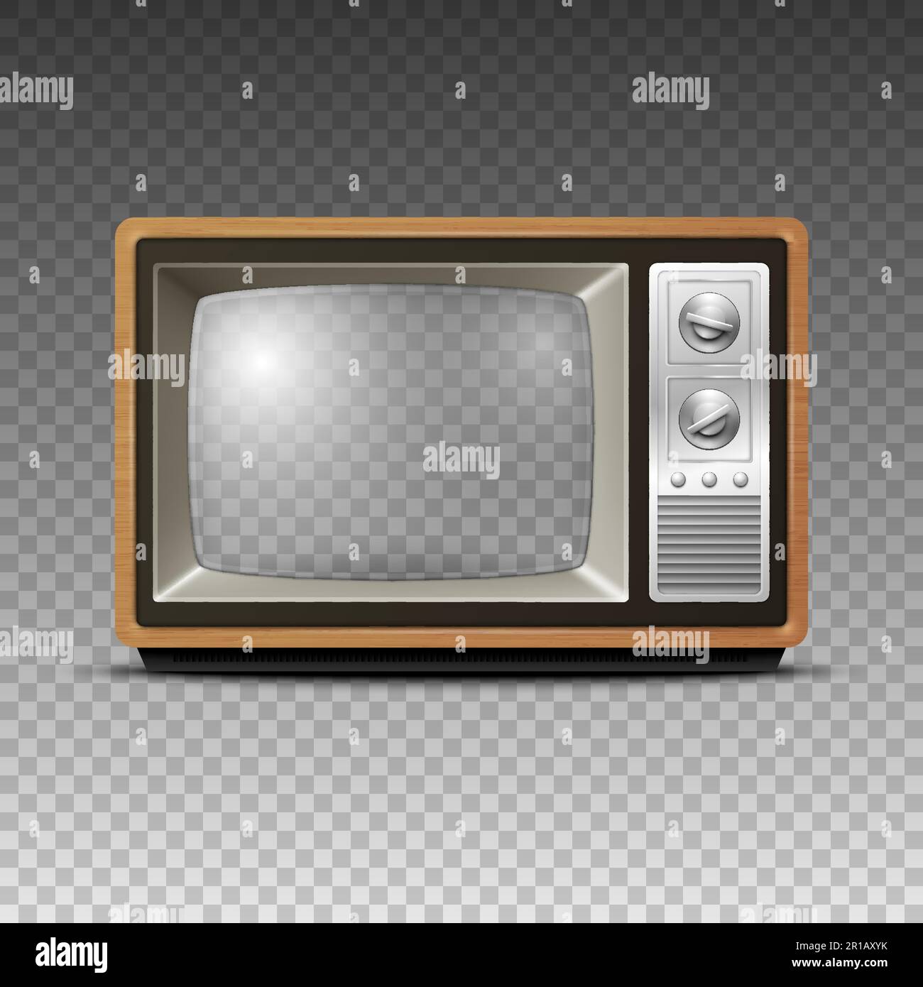 Vector 3d Realistic Retro Wooden TV Receiver Icon with Transparent ...