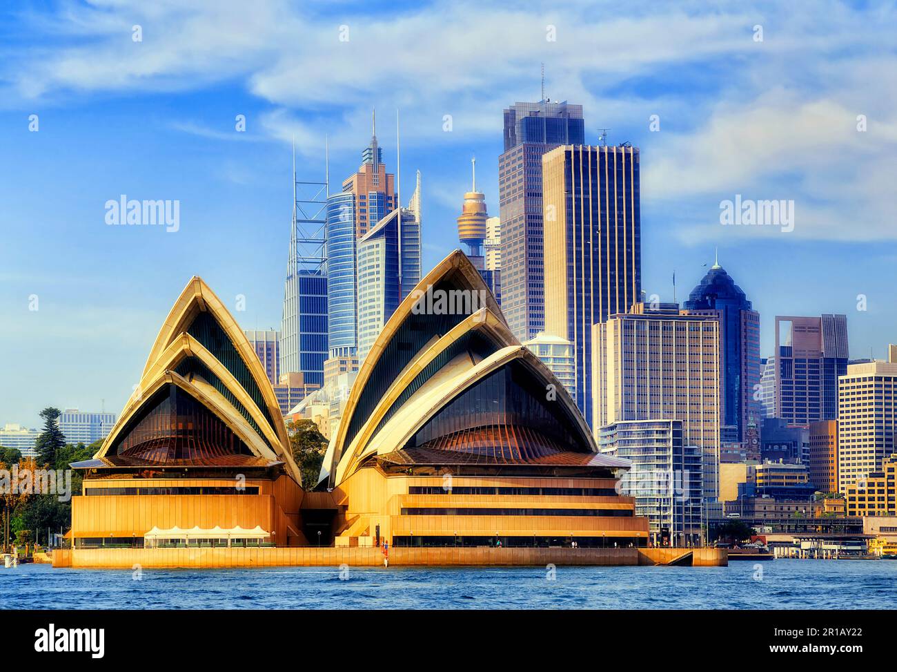 Tele view of Sydney harbour waterfront high-rise buildings and ...