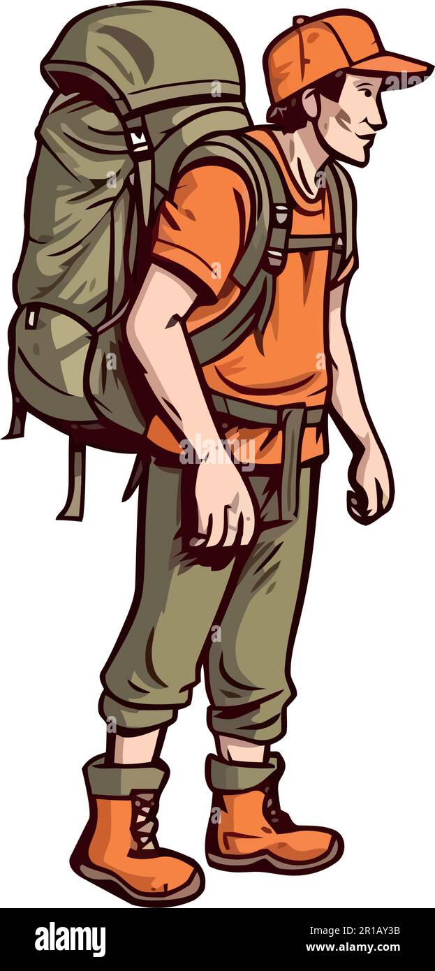 Cartoon man backpack cap hi-res stock photography and images - Alamy