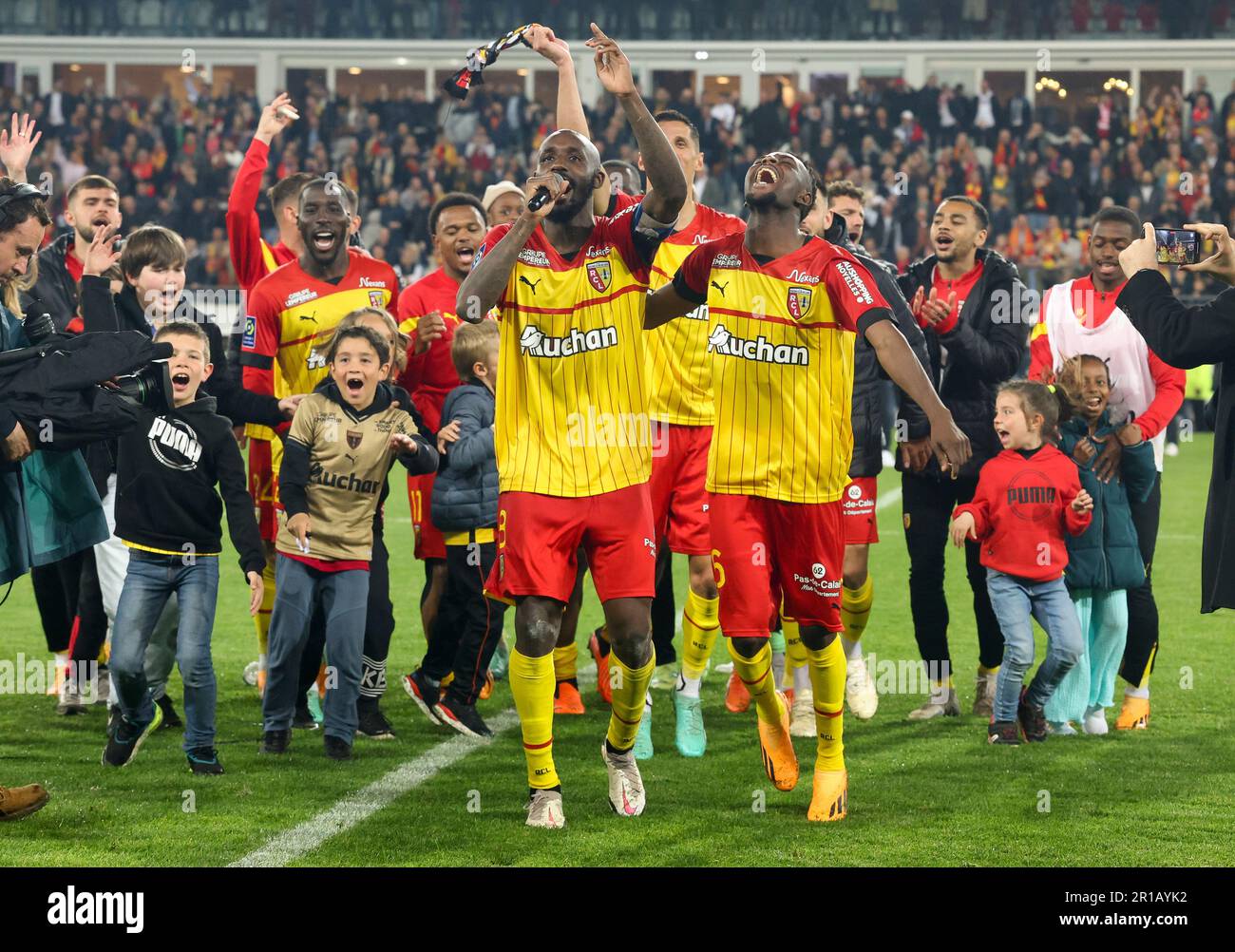 Lens, France. 12th May, 2023. Captain Seko Fofana of Lens holding the ...
