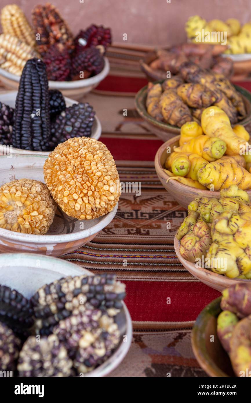 Batches of Peruvian spices and corn to be used Stock Photo - Alamy