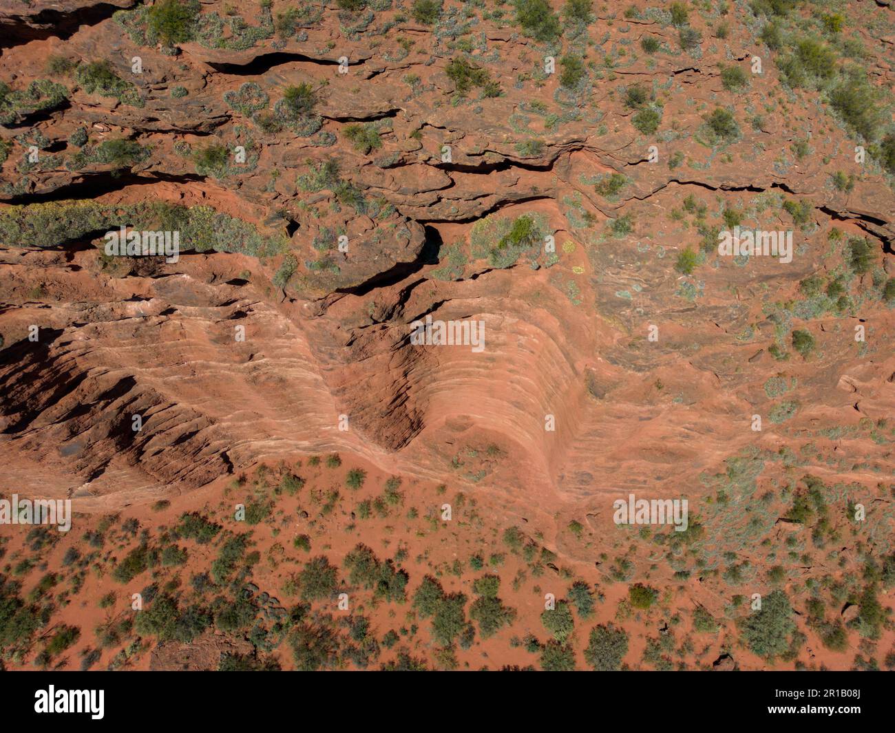 Aerial view of the stunning, reddish landscape of Ischigualasto ...