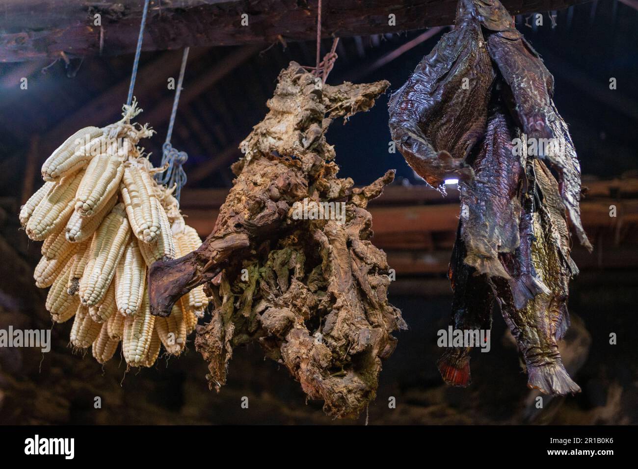 Hanging Dried Food in a village Stock Photo - Alamy