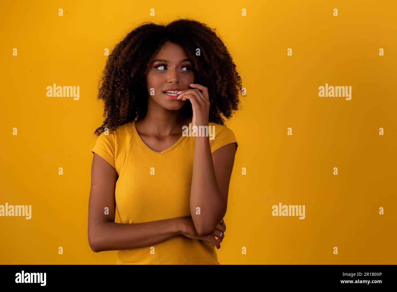 Mature woman white background shy hi-res stock photography and images - Alamy