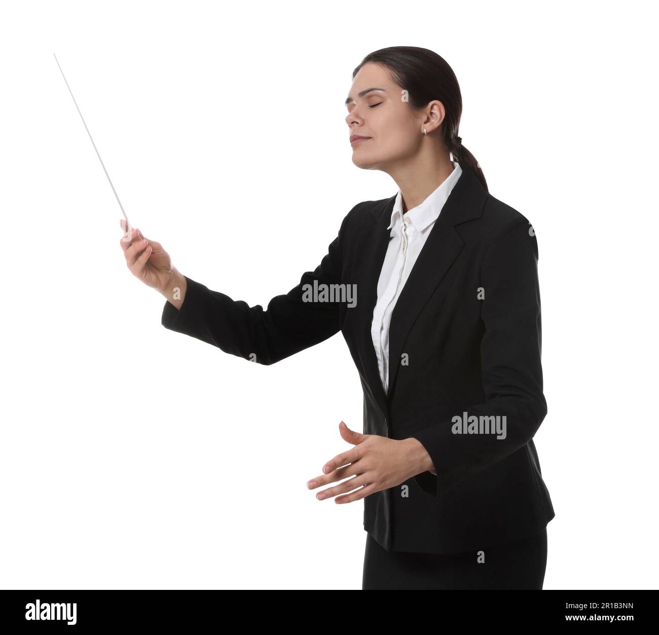 Professional young conductor with baton on white background Stock Photo ...