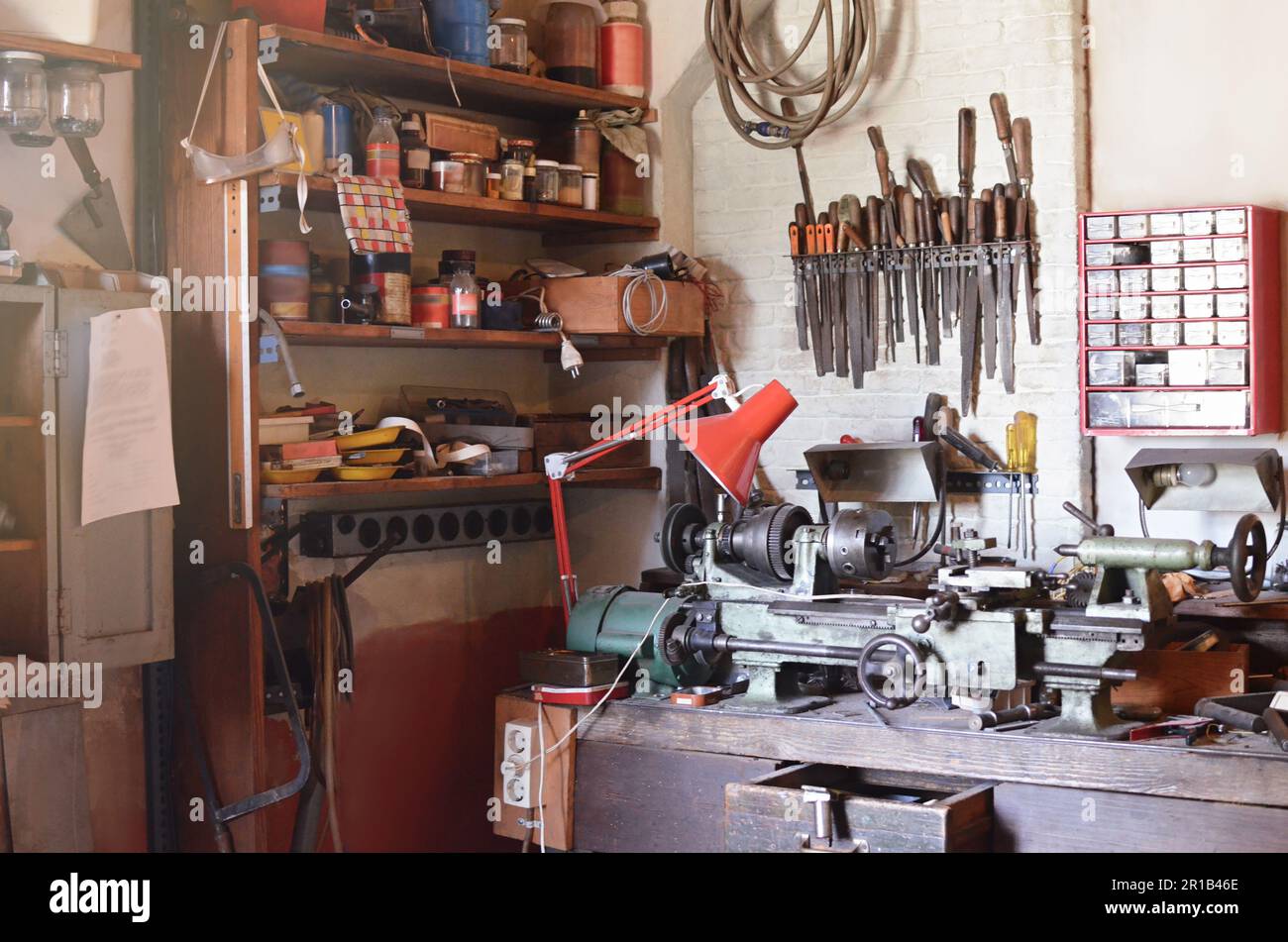 Many different repairing retro tools at workshop Stock Photo - Alamy