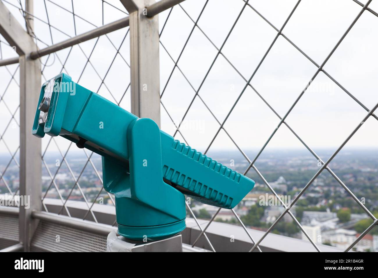 Green metal tower viewer on observation deck. Space for text Stock ...
