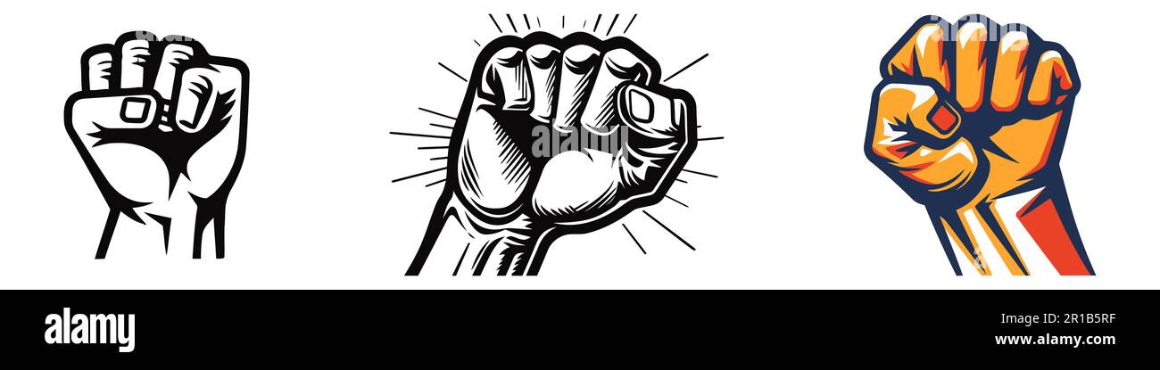Hands clenched, power, strength icon, logo. Vector fist up illustration ...