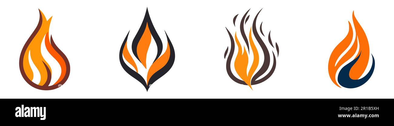 Fire flames logo, icon set isolated on white background Stock Vector ...
