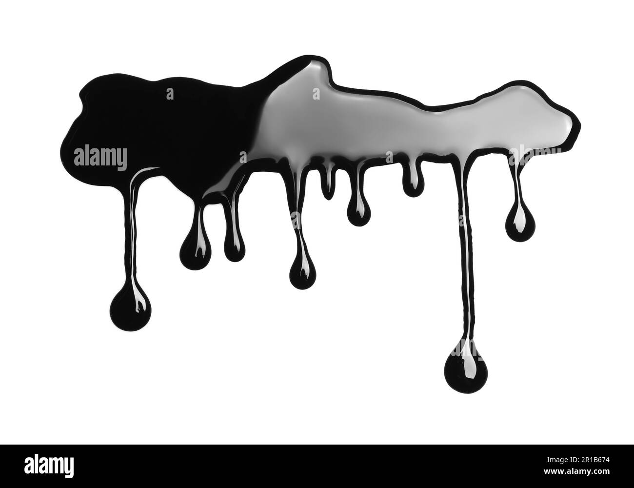 Black glossy paint spilled on white background, top view Stock Photo ...