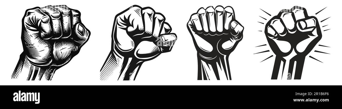 Hands clenched, power, strength icon, logo. Vector fist up illustration ...