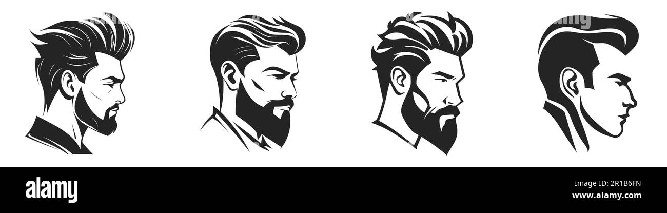 Beautiful man profile set logo, icon. Vector outline silhouette on ...
