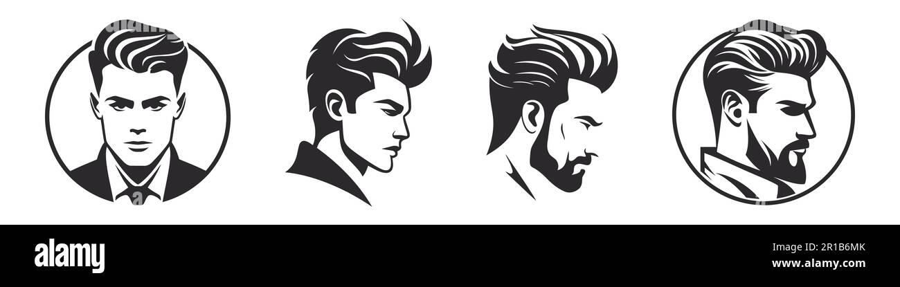 Beautiful man profile set logo, icon. Vector outline silhouette on ...