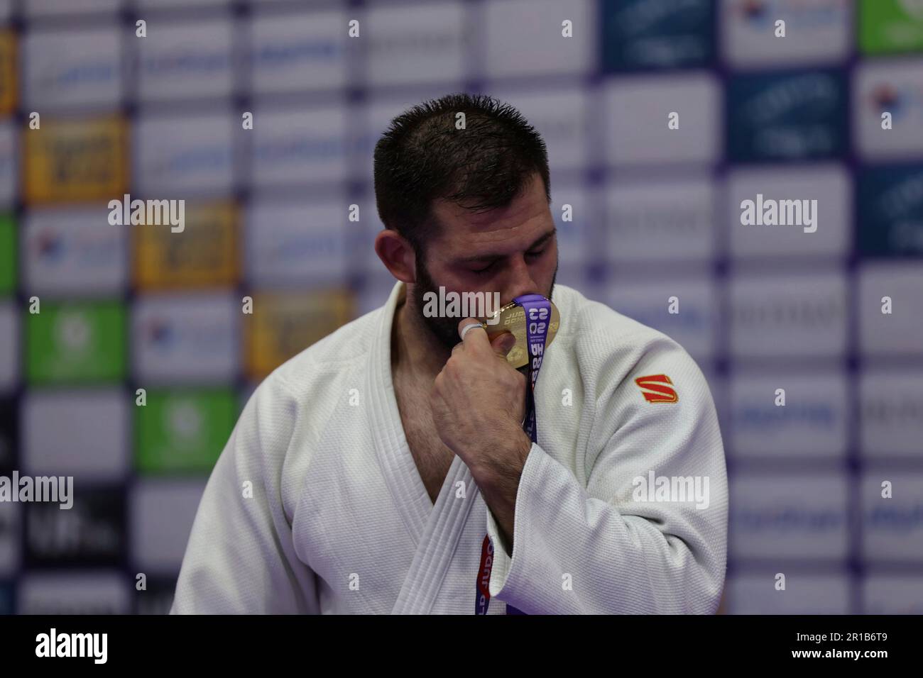 ADAMIAN Arman, the winner, reacts on the podium of Men (male)-100 kg at ...