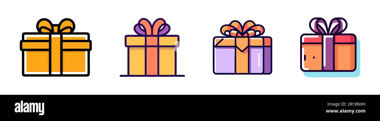 Vector set of different gift boxes. Flat design. White background Stock ...