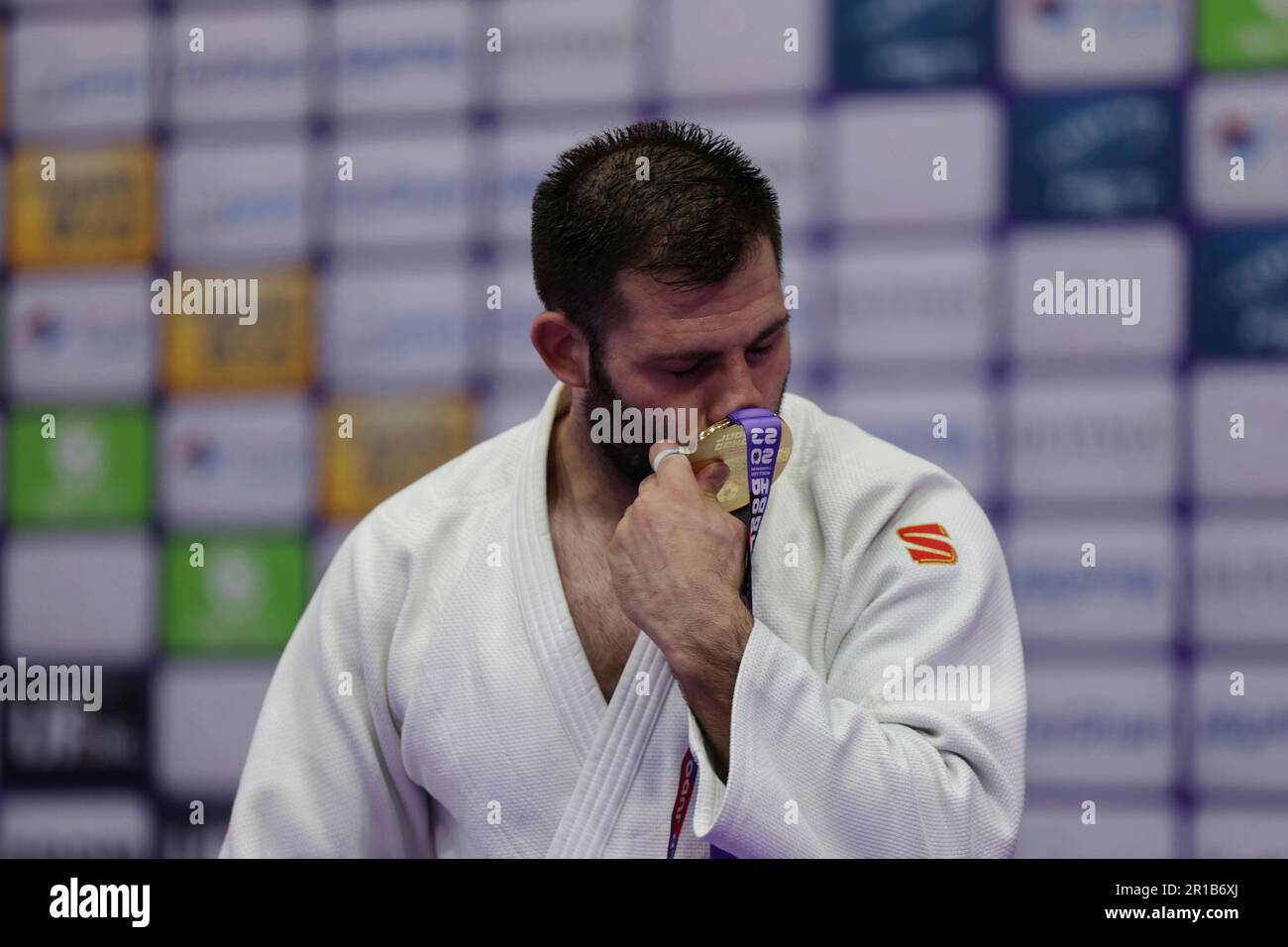 ADAMIAN Arman, the winner, reacts on the podium of Men (male)-100 kg at ...