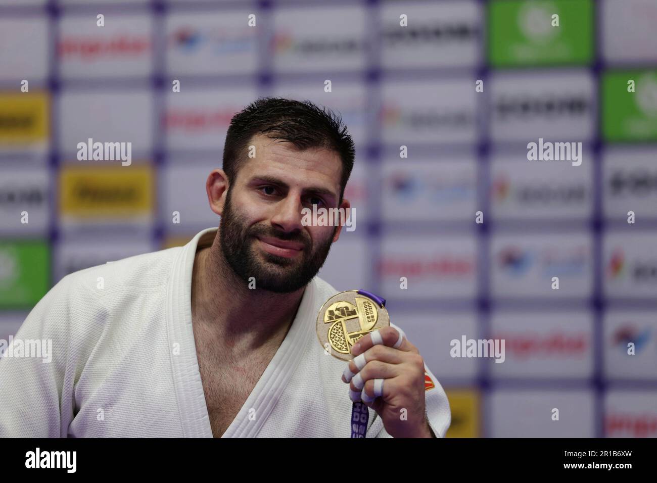 ADAMIAN Arman, the winner, reacts on the podium of Men (male)-100 kg at ...