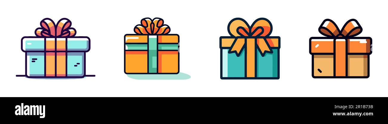 Vector set of different gift boxes. Flat design. White background Stock ...