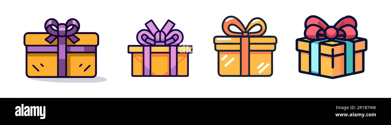 Vector set of different gift boxes. Flat design. White background Stock ...