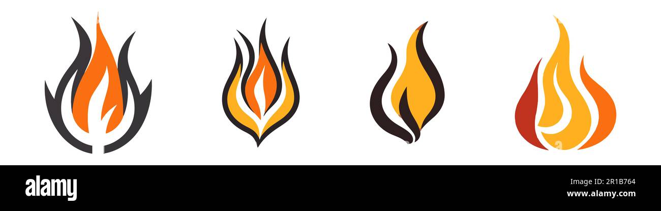 Fire flames logo, icon set isolated on white background Stock Vector ...