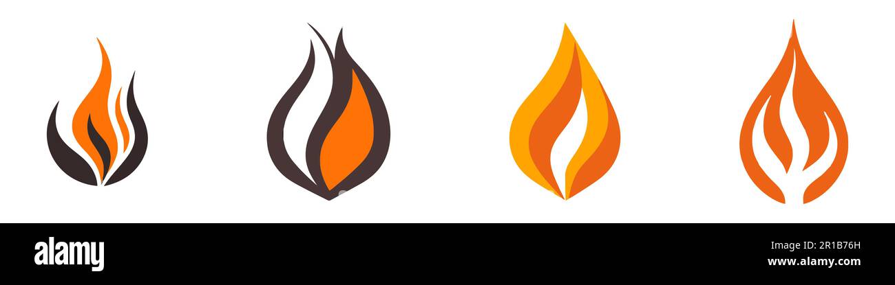 Fire flames logo, icon set isolated on white background Stock Vector ...
