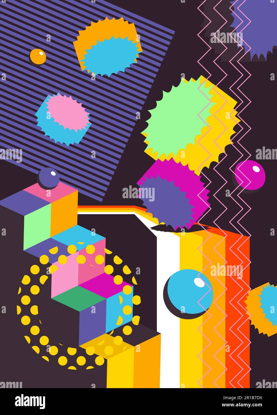 Abstract psychodelic background with geometric shapes. Retro banner and ...