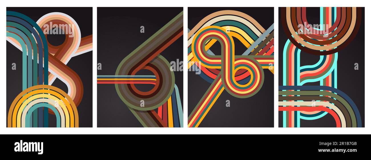 Retro 70s Lines Backgrounds Set. Trendy Minimalistic Vintage 1970s ...