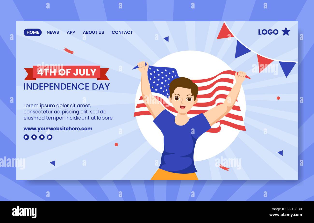 4th of July Independence Day USA Social Media Landing Page Flat Cartoon ...