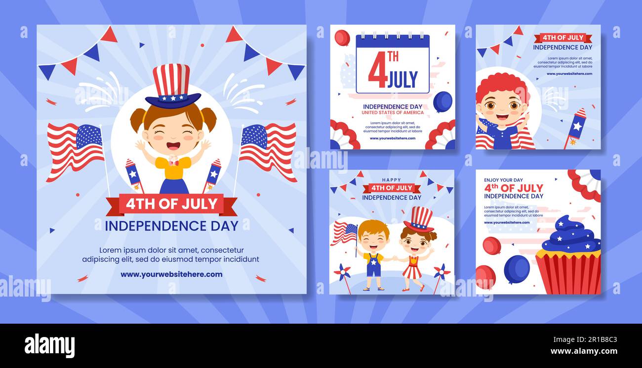 4th of July Independence Day USA Social Media Post Flat Cartoon Hand ...