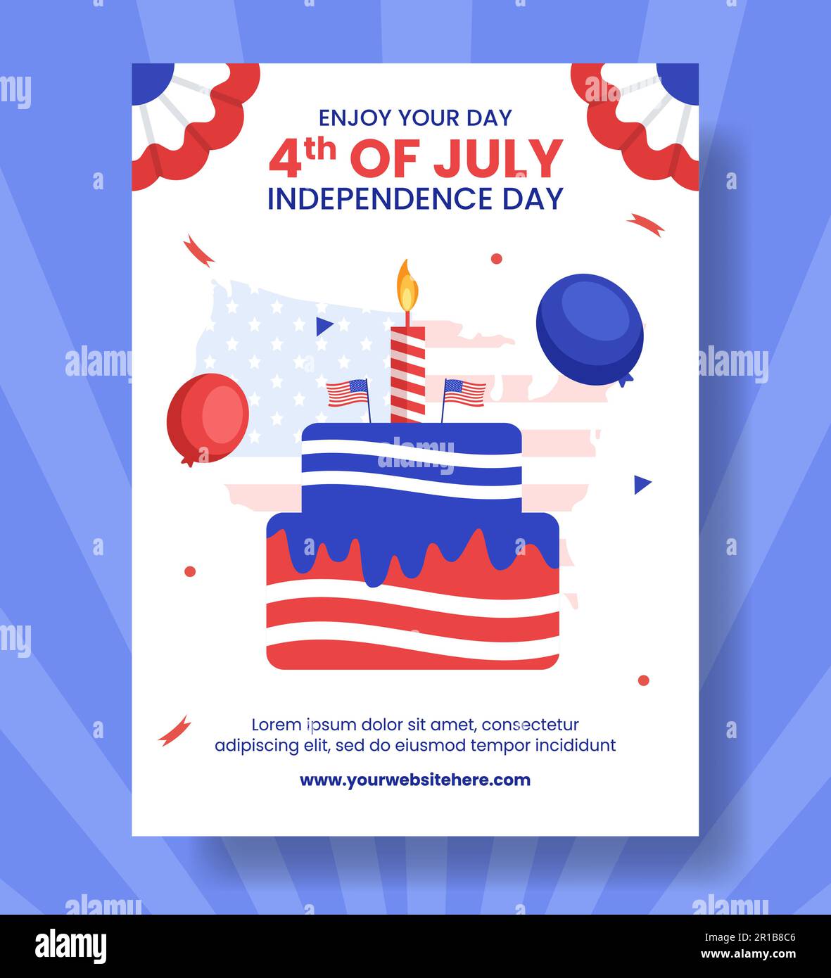 4th of July Independence Day USA Vertical Poster Flat Cartoon Hand ...