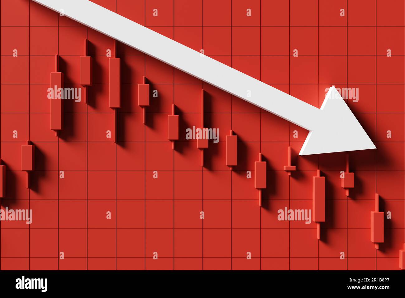 Red candlestick background image with a downward pointing arrow ...